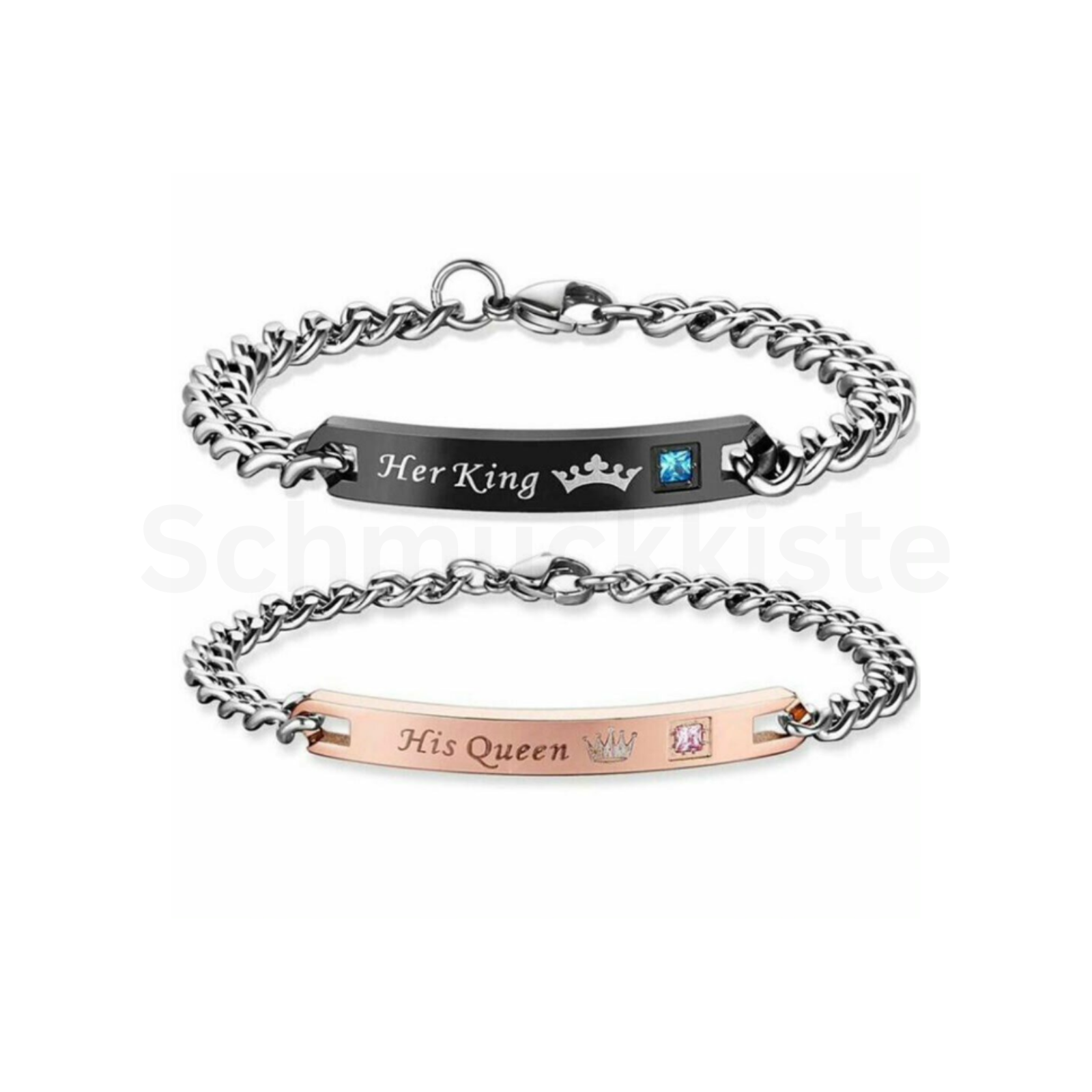 Her King His Queen Armband Schwarz Rosegold 2in1